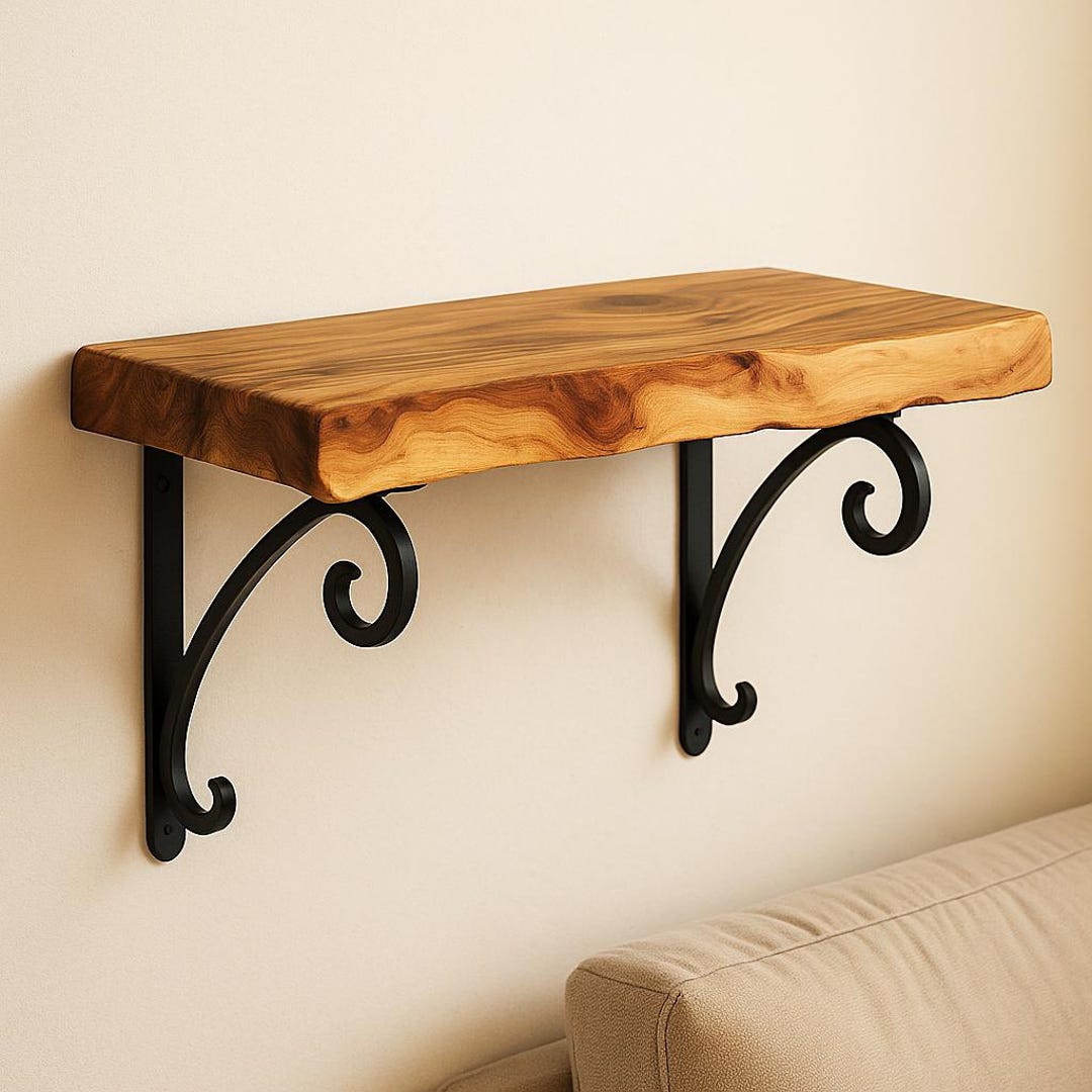 Rustic Olive Wood Wall Shelf – Handmade Natural Wooden Shelf | Kitchen ...