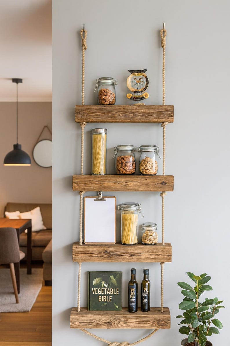 Rustic Oak Wood Wall Shelf – Handmade Natural Wooden Shelf | Kitchen ...