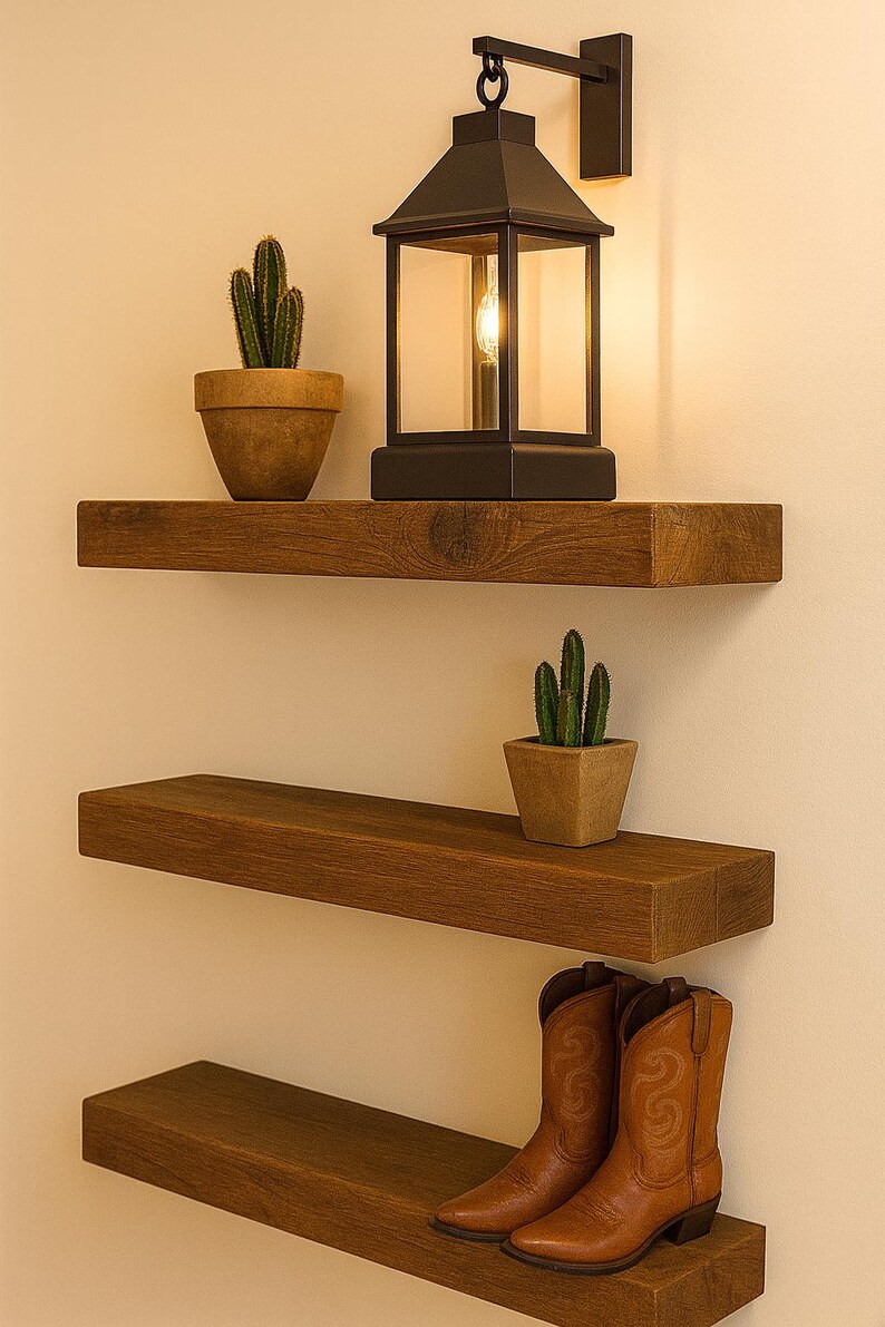 Rustic Oak Wood Wall Shelf – Handmade Natural Wooden Shelf | Kitchen ...