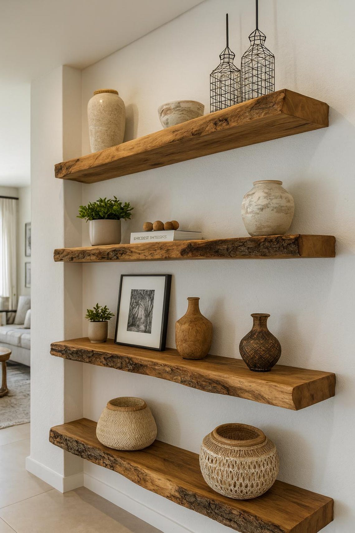 Rustic Oak Wood Wall Shelf – Handmade Natural Wooden Shelf | Kitchen ...