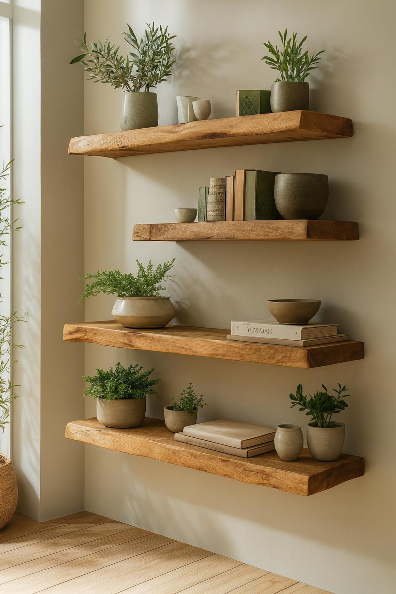 Rustic Oak Wood Wall Shelf – Handmade Natural Wooden Shelf | Kitchen ...