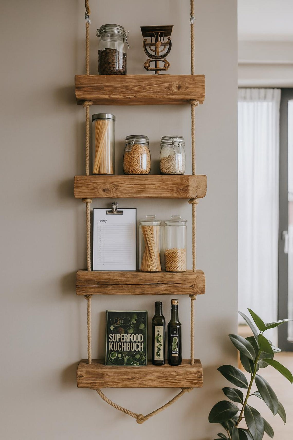 Rustic Oak Wood Wall Shelf – Handmade Natural Wooden Shelf | Kitchen ...