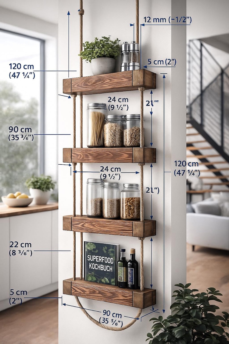 Rustic Oak Wood Wall Shelf – Handmade Natural Wooden Shelf | Kitchen ...