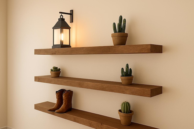 Rustic Oak Wood Wall Shelf – Handmade Natural Wooden Shelf | Kitchen ...