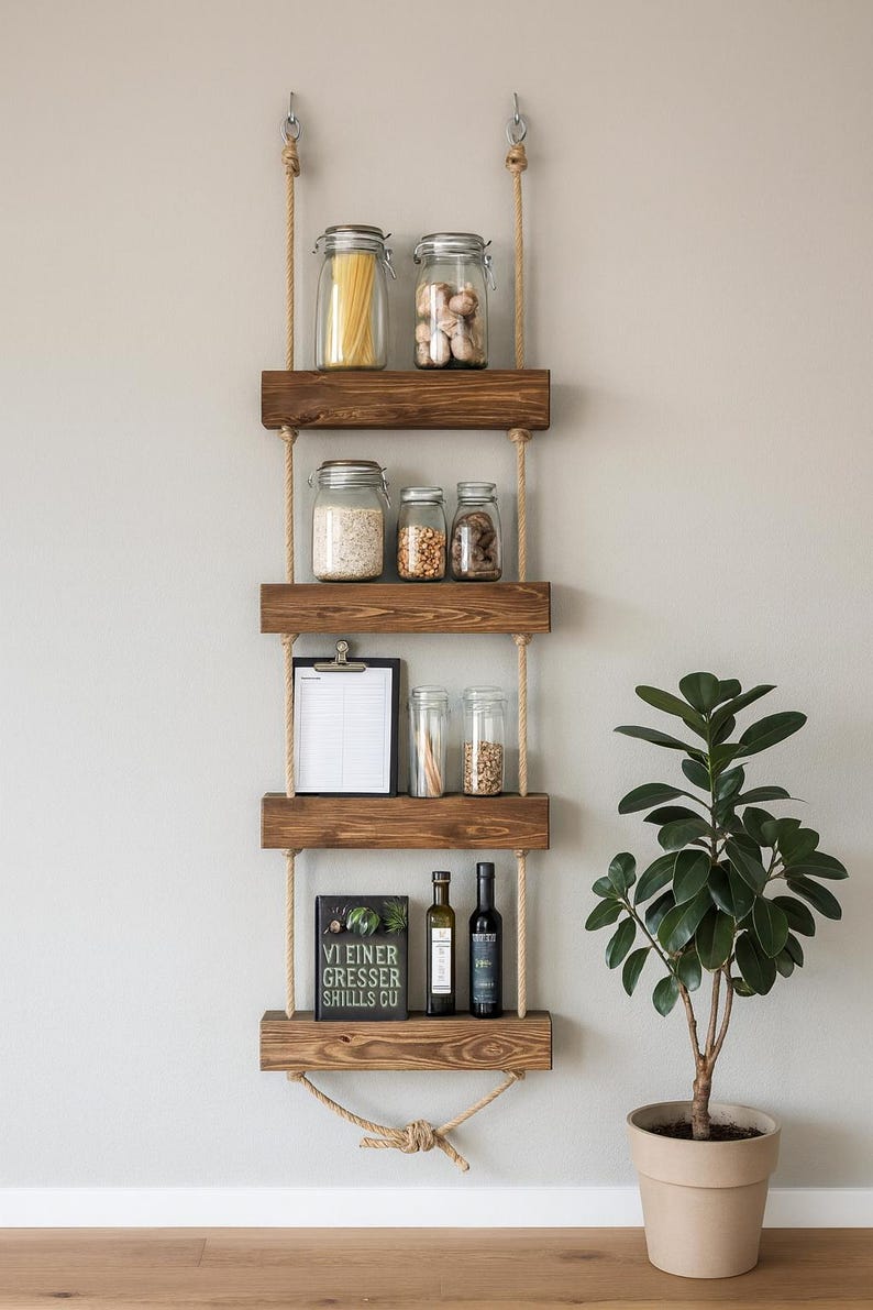 Rustic Oak Wood Wall Shelf – Handmade Natural Wooden Shelf | Kitchen ...