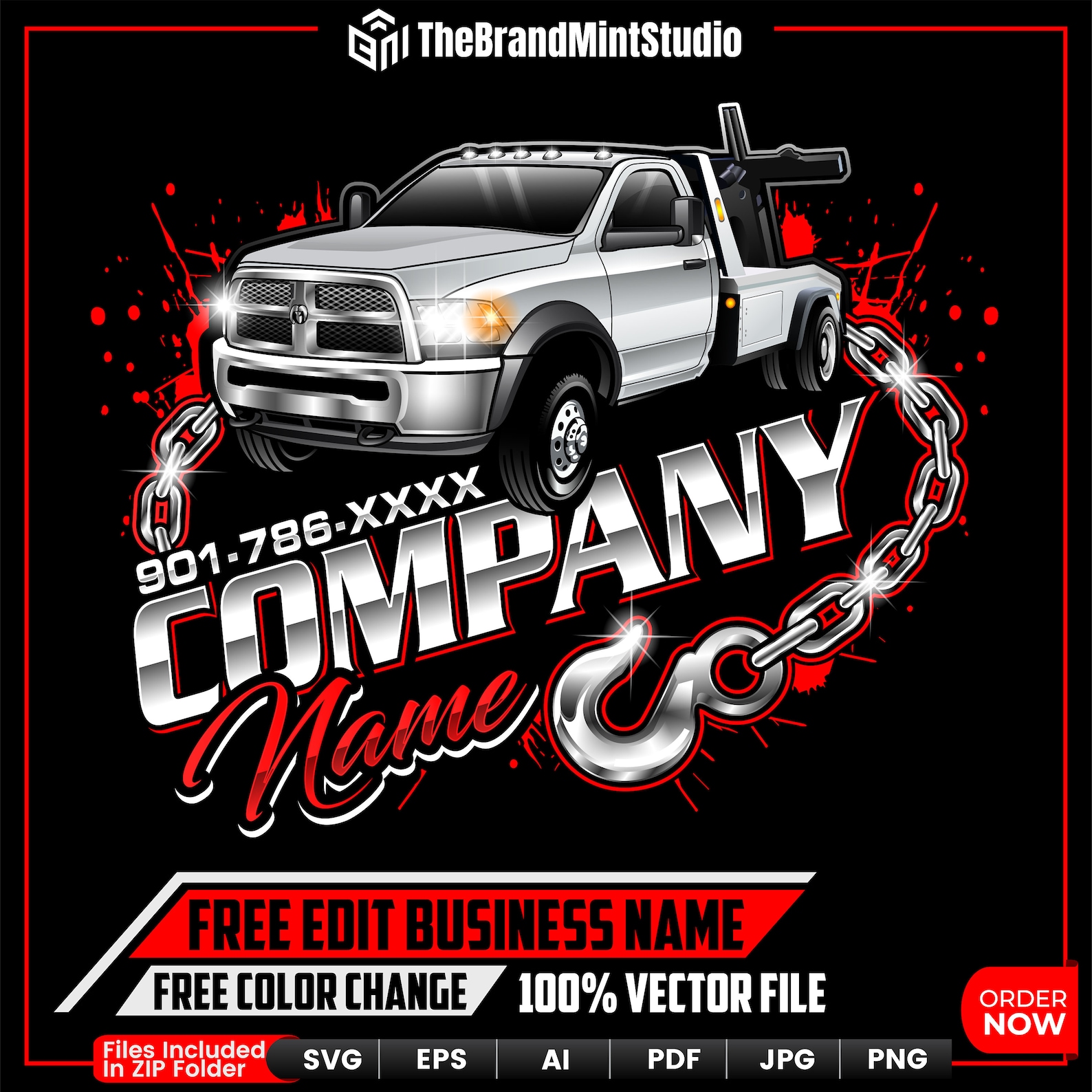 Towing Logo, Tow Truck Logo Design, Towing, Car Towing, Flatbed Logo ...