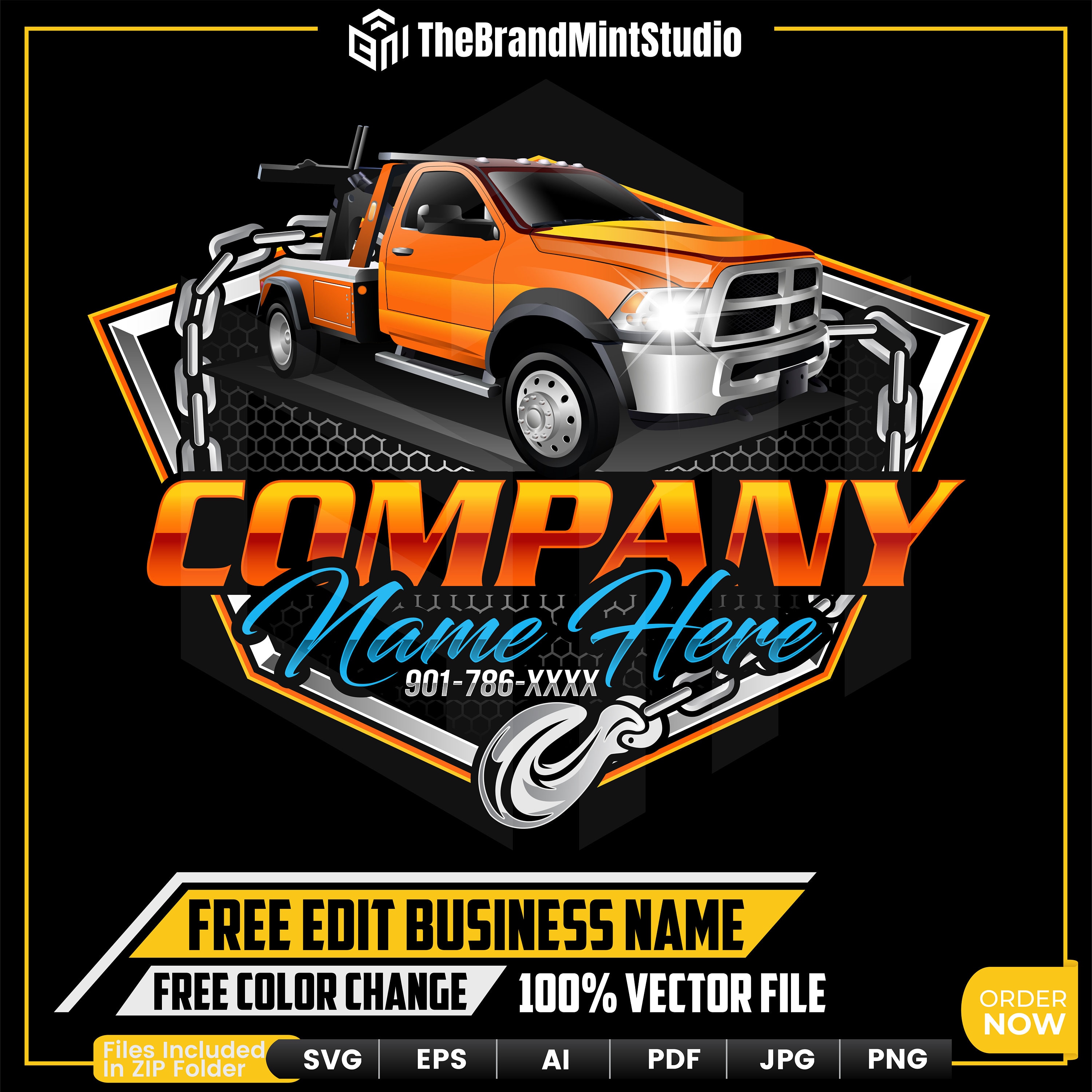 Tow Trucking Logo Design, Pickup Truck Logo, Flatbed Truck Logo, Towing ...