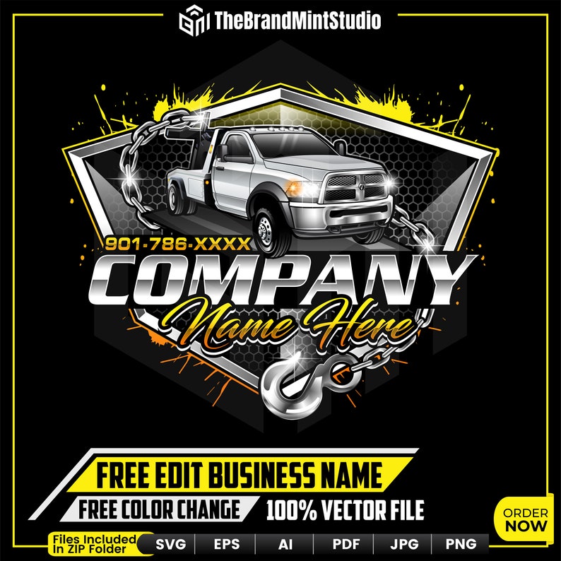 Towing Logo, Towing Truck Logo, Flatbed Tow Truck Logo, Tow Truck, Tow ...