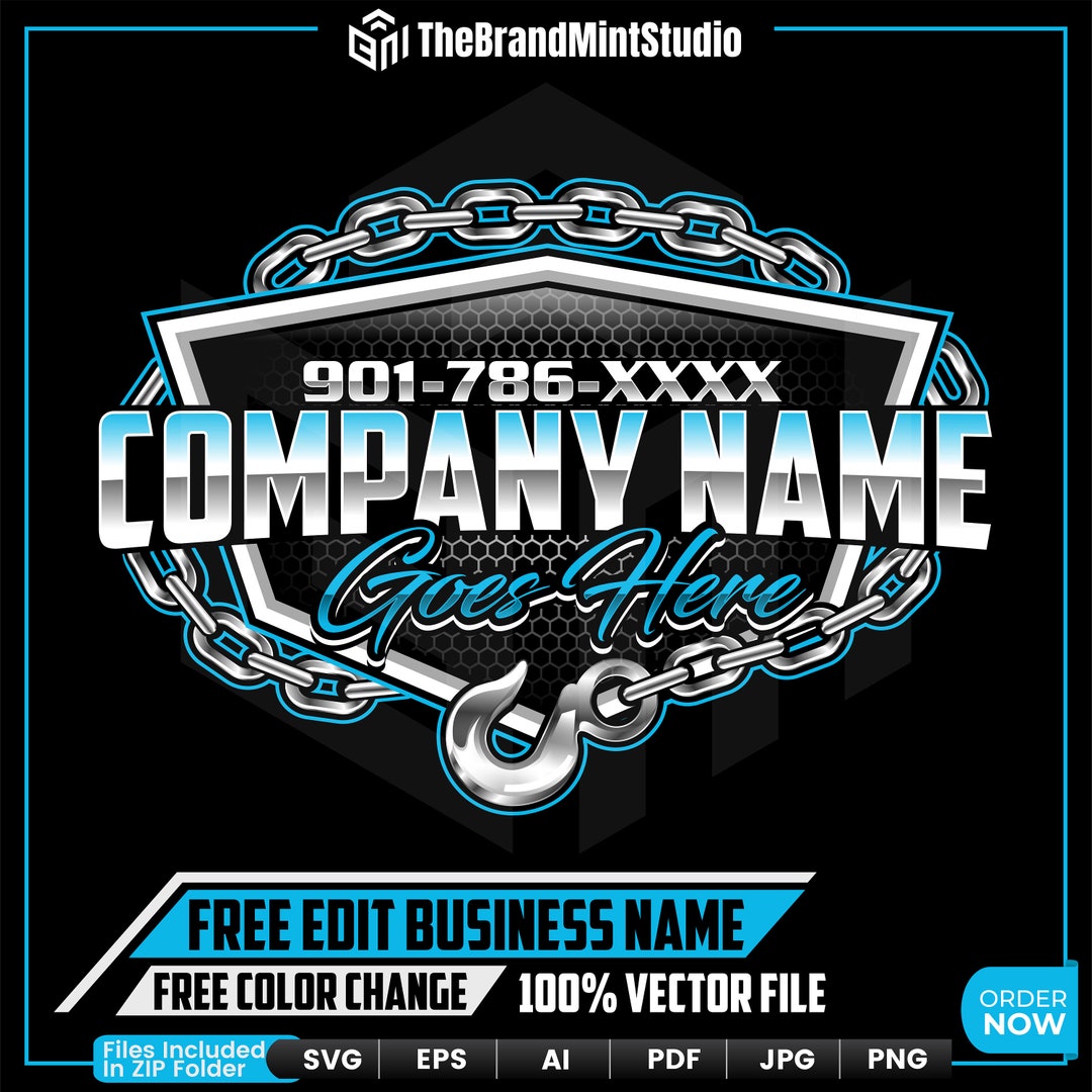 Towing Truck Logo Design, Towing Chain SVG, Towing Logo Template, Tow ...