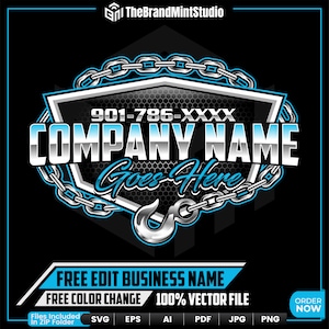 Towing Truck Logo Design, Towing Chain SVG, Towing Logo Template, Tow ...