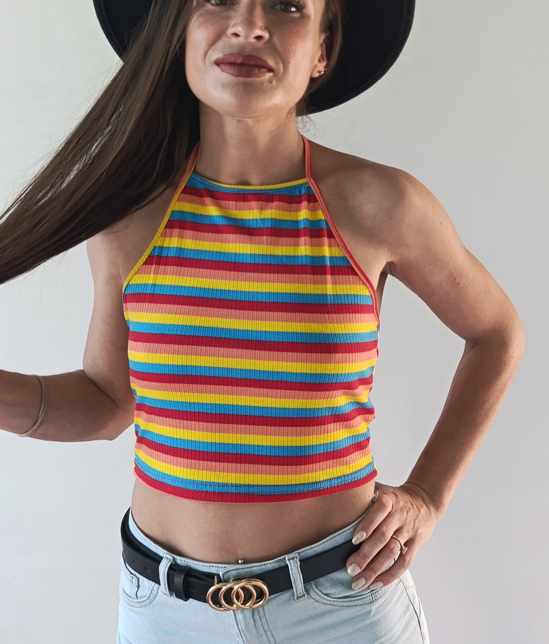 Rainbow Halter Top Women Boho Hippie Crop Top Bohemian Pride Bra Top ...