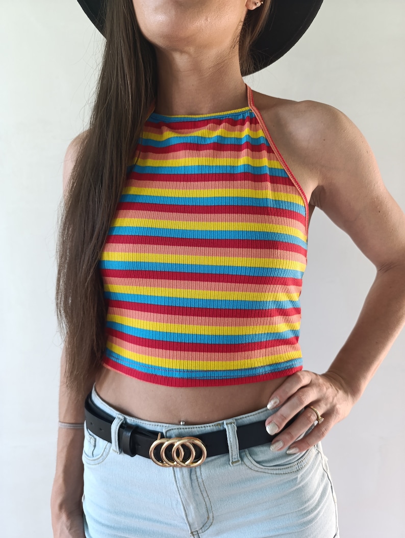 Rainbow Crop Top Pride Outfits Rainbow Halter Top With Stripes Colorful ...