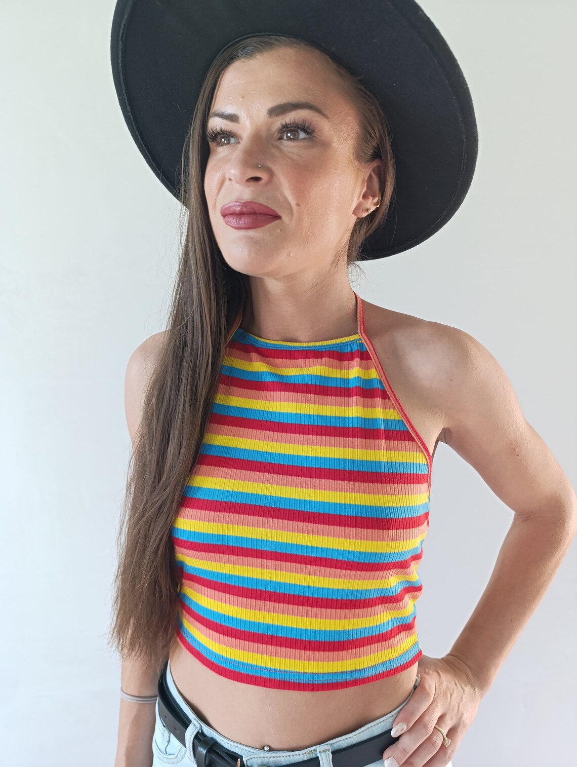 Rainbow Crop Top Pride Outfits Rainbow Halter Top With Stripes Colorful ...