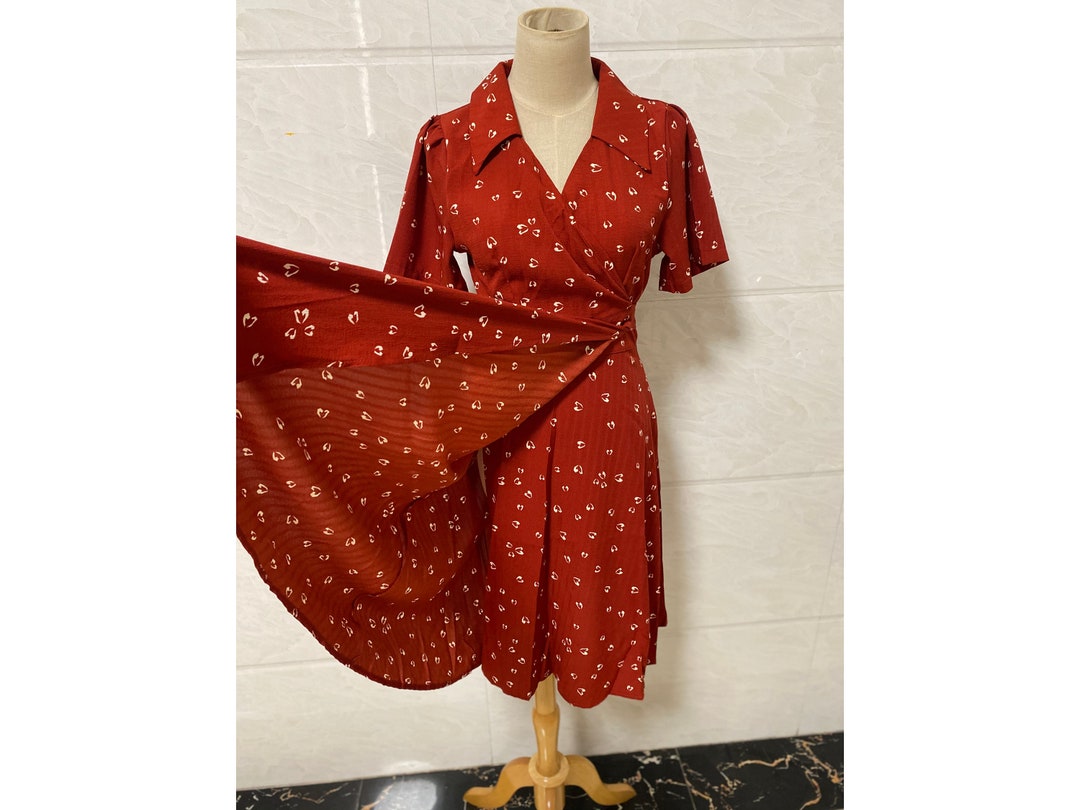 Women Wrap Dress Red Summer Dress Wrap Midi Dresses Romantic Dress ...