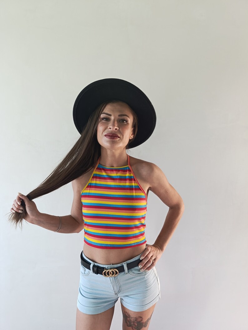 Rainbow Crop Top Pride Outfits Rainbow Halter Top With Stripes Colorful ...
