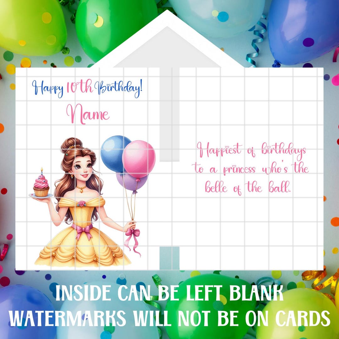 5x7 Inch. Princess Belle Happy Birthday Greeting Card - Etsy
