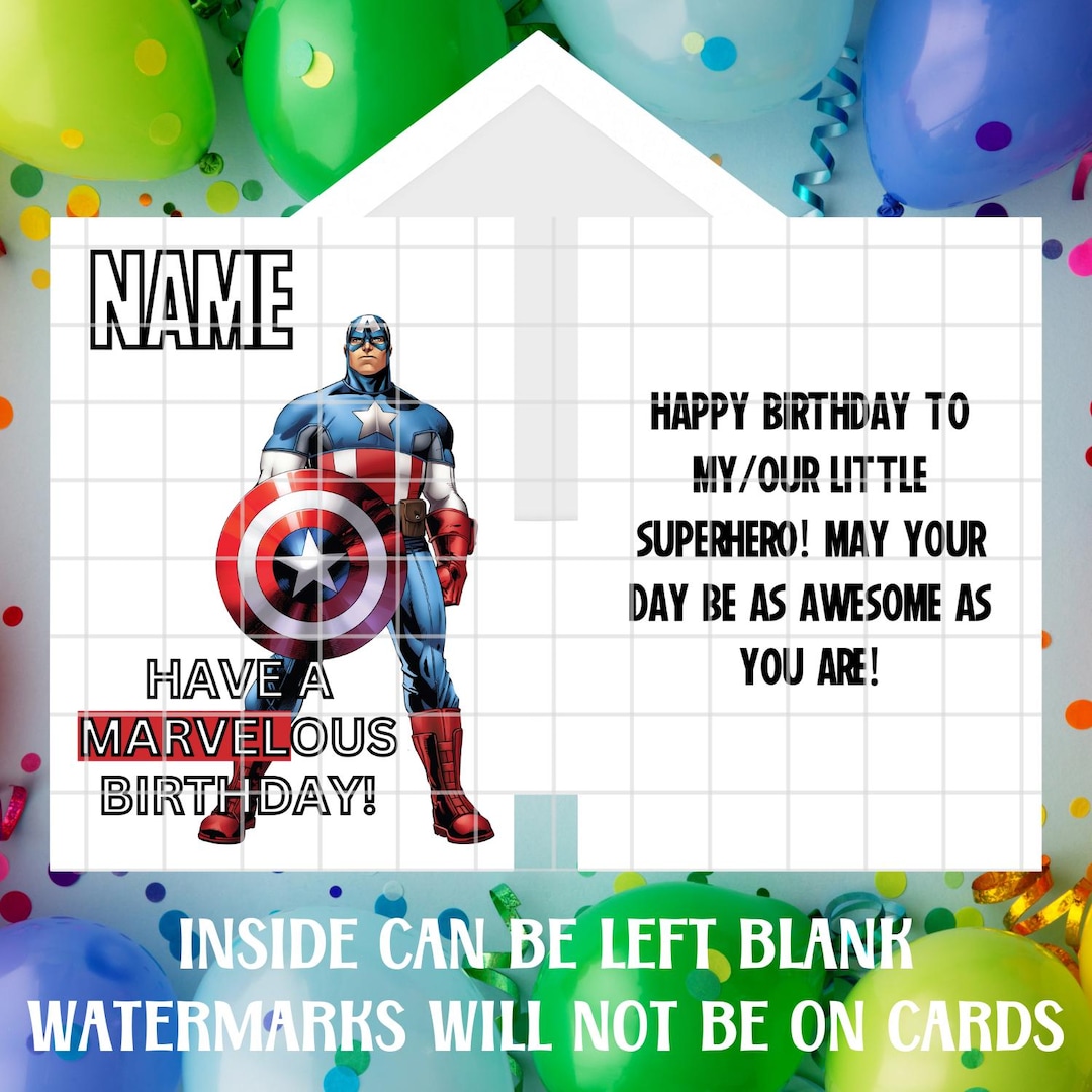 5x7 Personalized /custom Captain America Happy Birthday Greeting Card ...