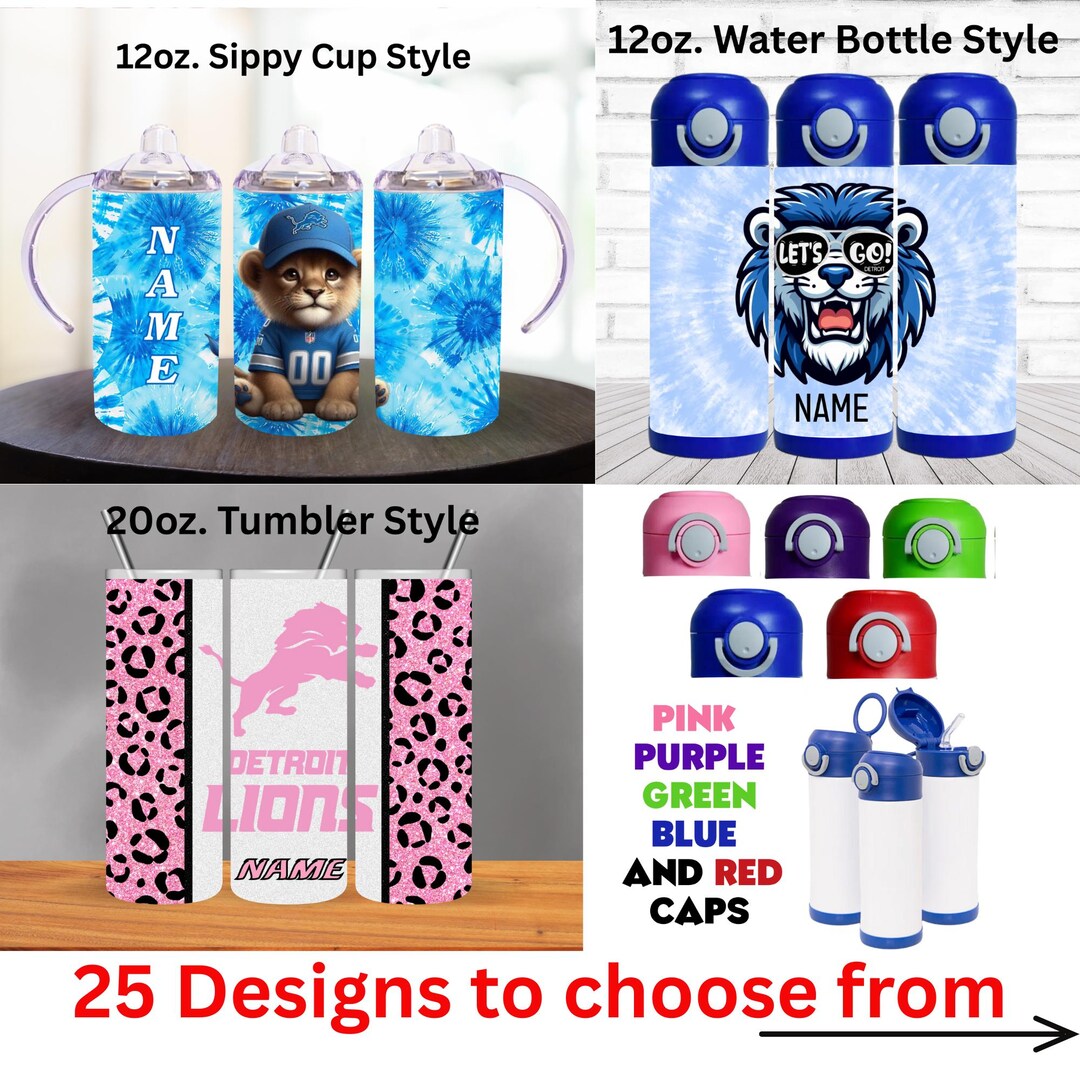 Detroit Football Tumblers: Kids Water Bottle, Sippy Cup & 20oz Tumbler ...