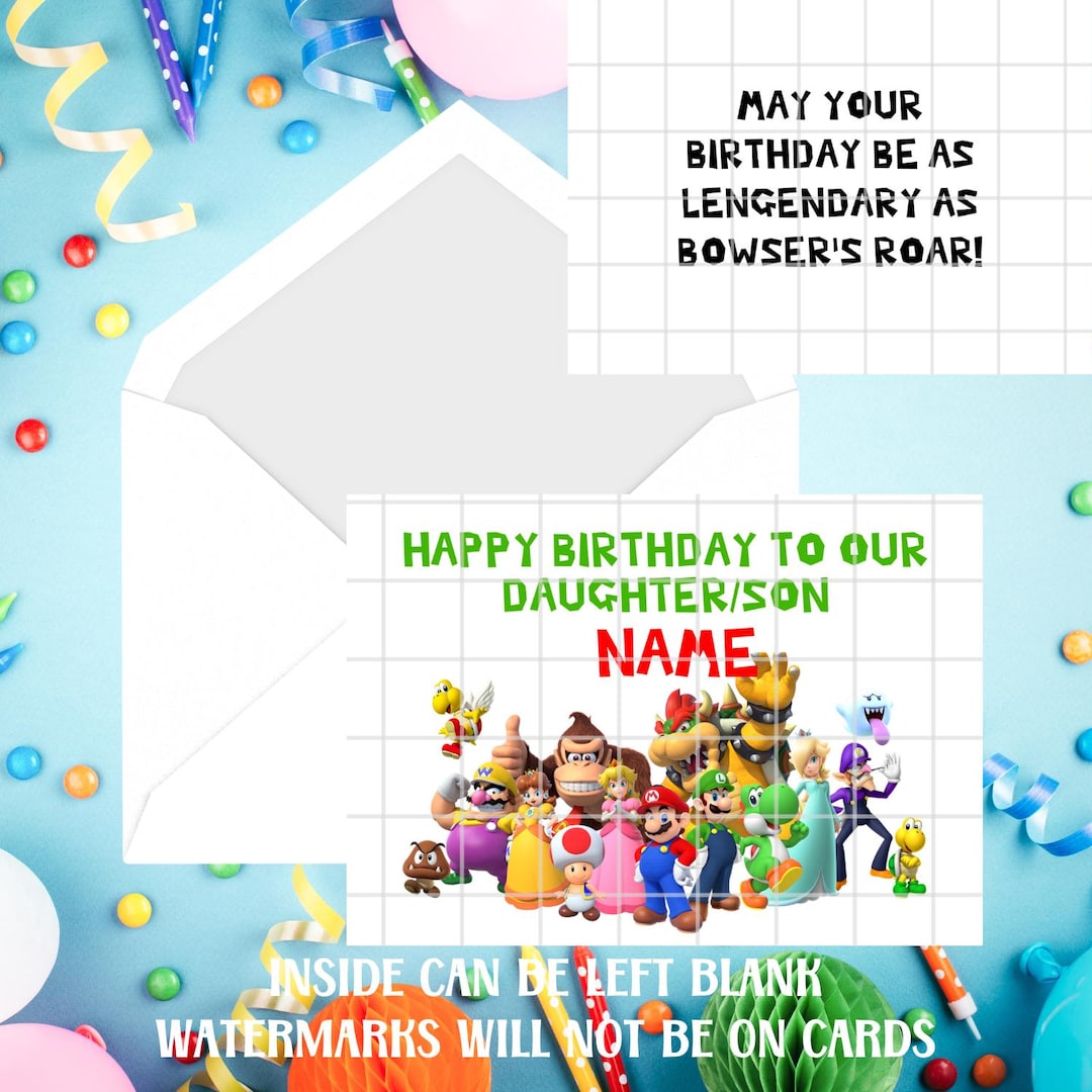 5x7 Custom /personalized Super Mario Brothers Happy Birthday Greeting ...