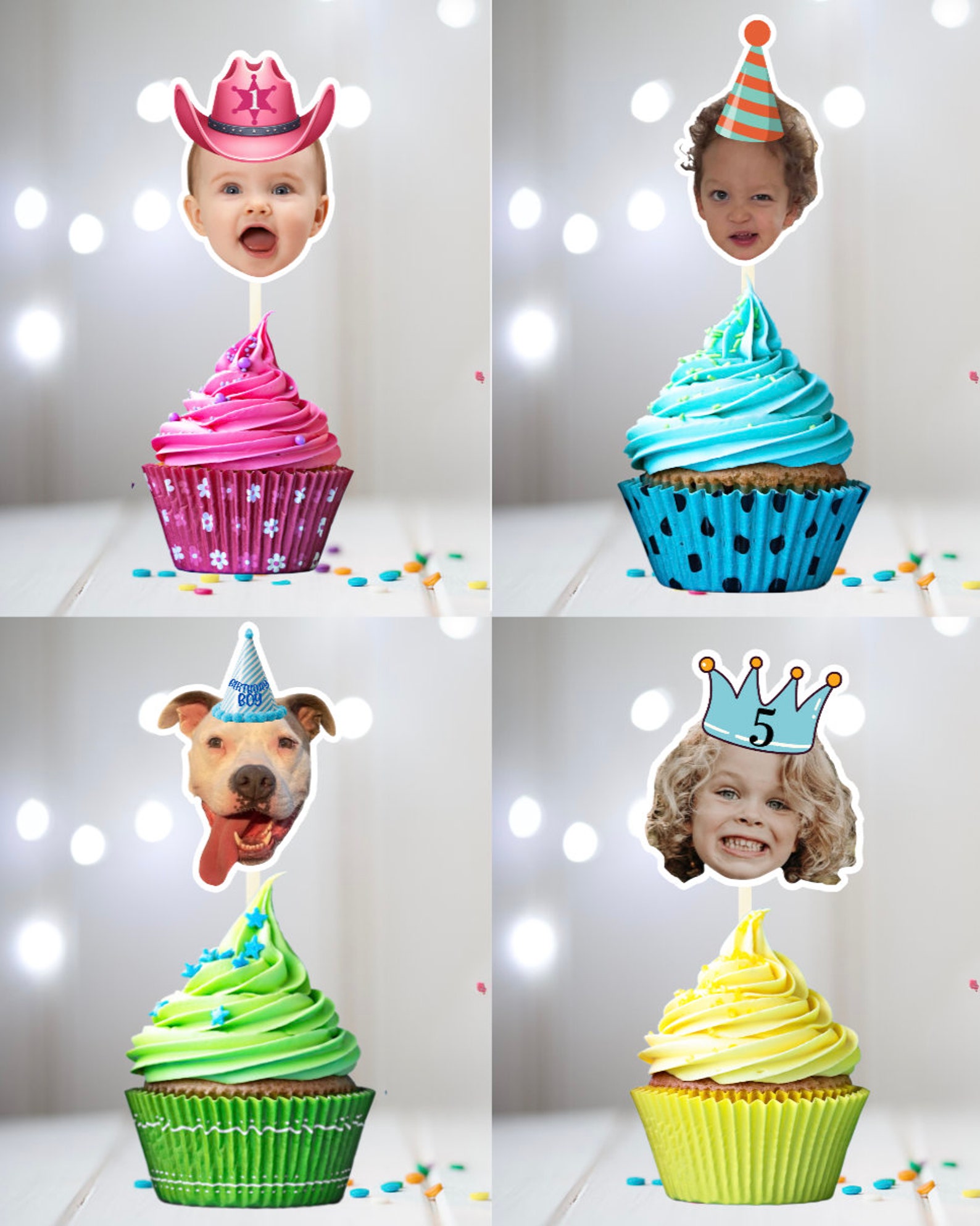 Custom/personalized Photo Cupcake Toppers Any Age Any Photo - Etsy