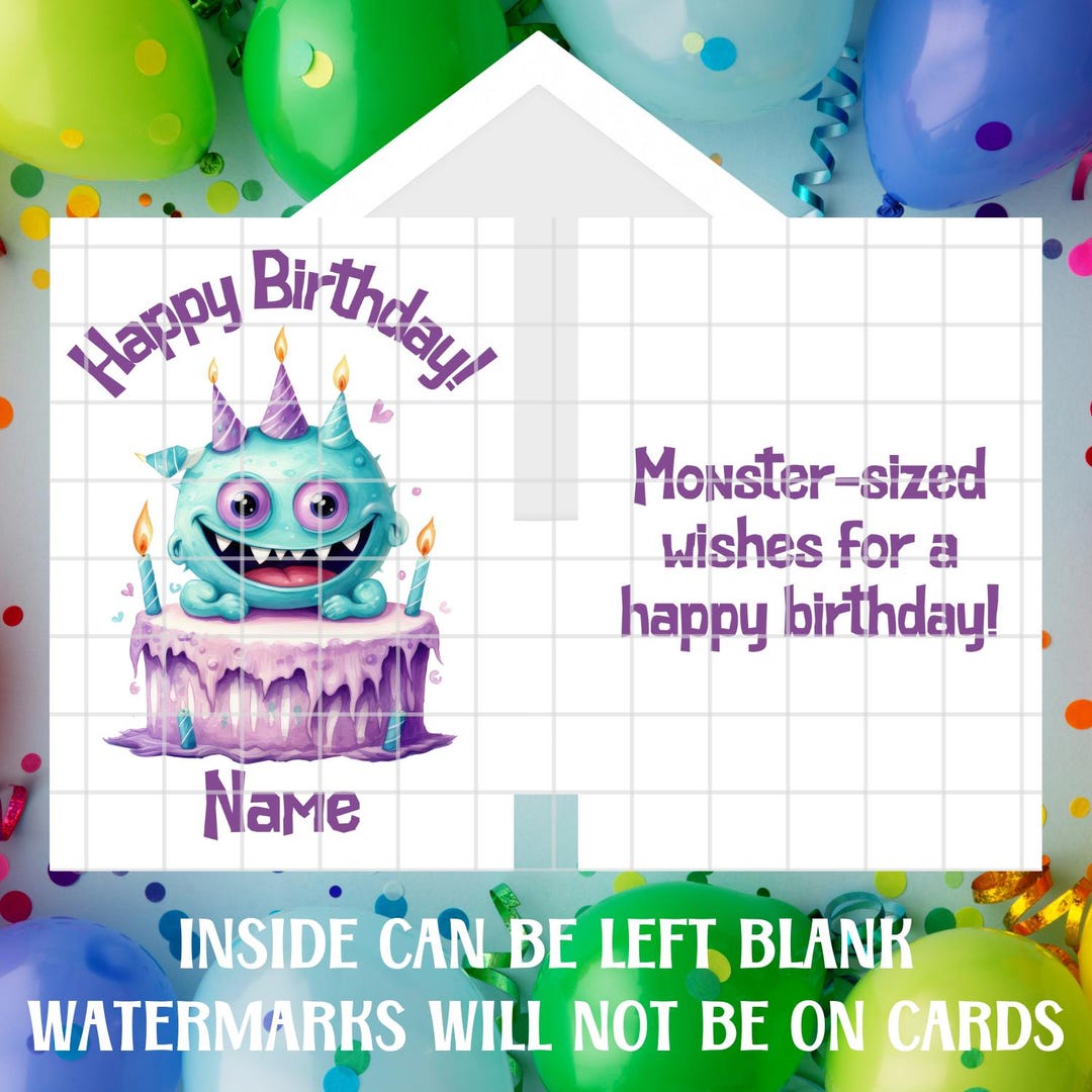 Personalized Monster Birthday Card: 5x7 Inch - Etsy