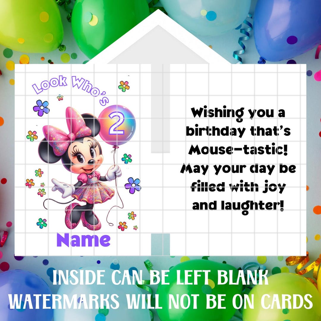 5x7 Personalized /custom Minnie Mouse Happy Birthday Greeting Card - Etsy