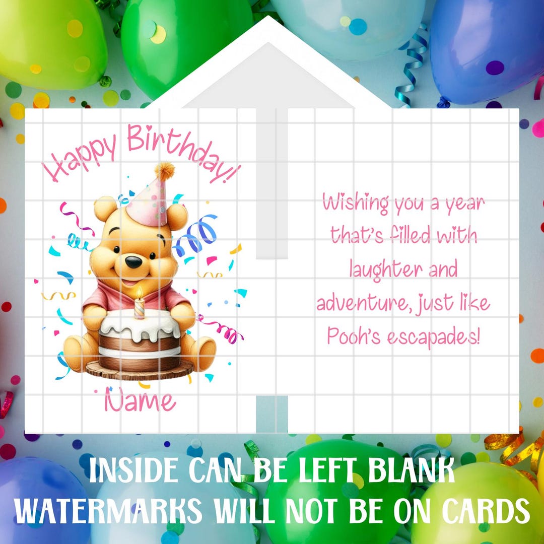 5x7 Custom/personalized Winnie the Pooh Happy Birthday Greeting Card - Etsy