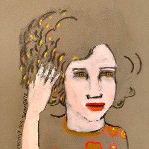 EMERY Original Painting 'adjusting Her Thoughts' Woman Portrait Wig ...