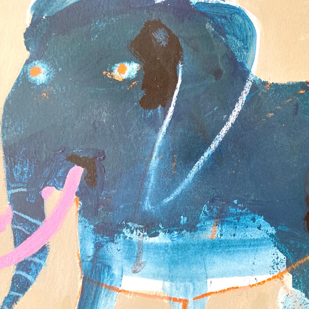 Elephant Friend See Full Pic Jill Emery Folk Art Naive Love Original ...