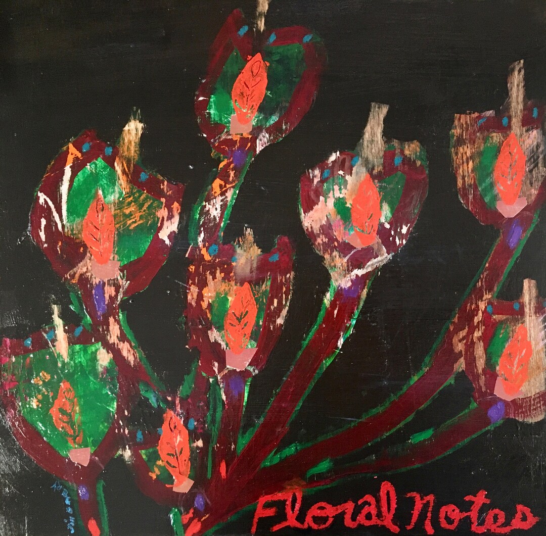EMERY Original Painting 'floral Notes' Flowers Wine Folk Art ...