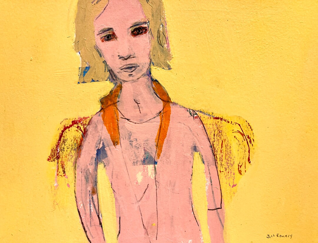 EMERY Original Painting 'travels With Her Mind' Woman Portrait Folk Art ...