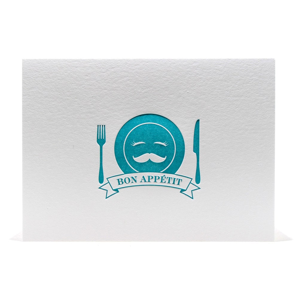Letterpress Bon Appetit Note Card in Blue - Etsy