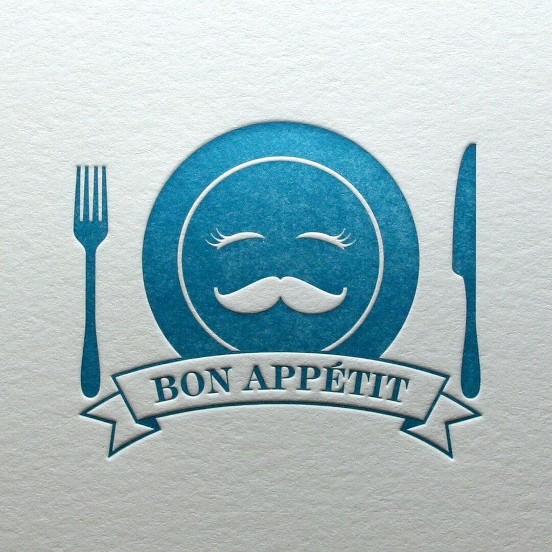 Letterpress Bon Appetit Note Card in Blue - Etsy