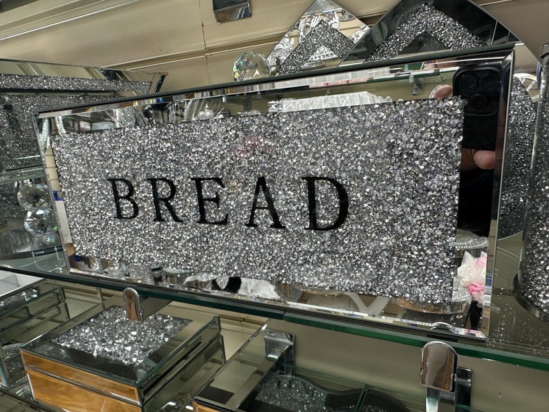 Silver Crushed Diamond Diamante Crystal Filled Bread Bin Basket Box ...