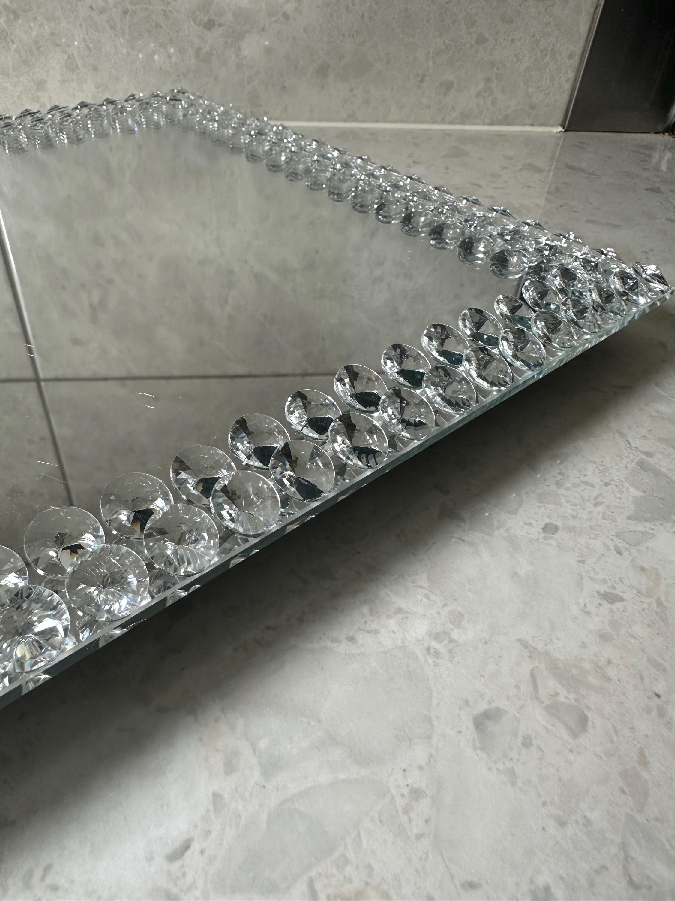 Turning Spinning Square Mirror Tray Ornament Centerpiece Silver Serving ...