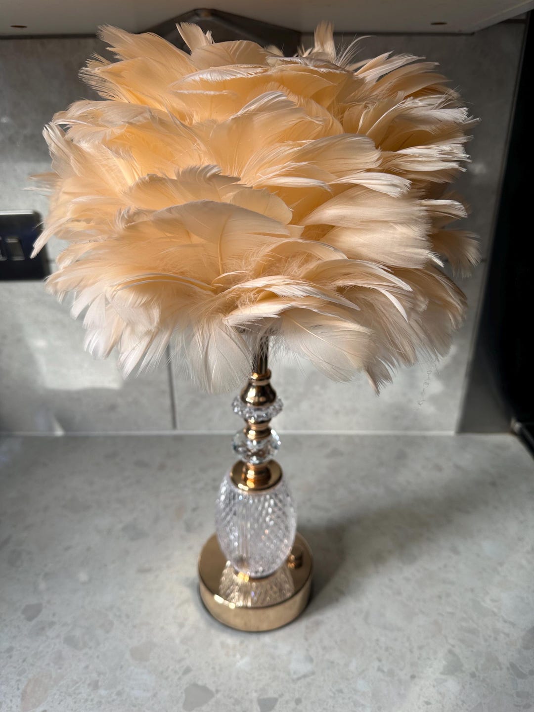 Peach Gold Side Table Lamp Feather Home Decor Decoration Design Accent ...