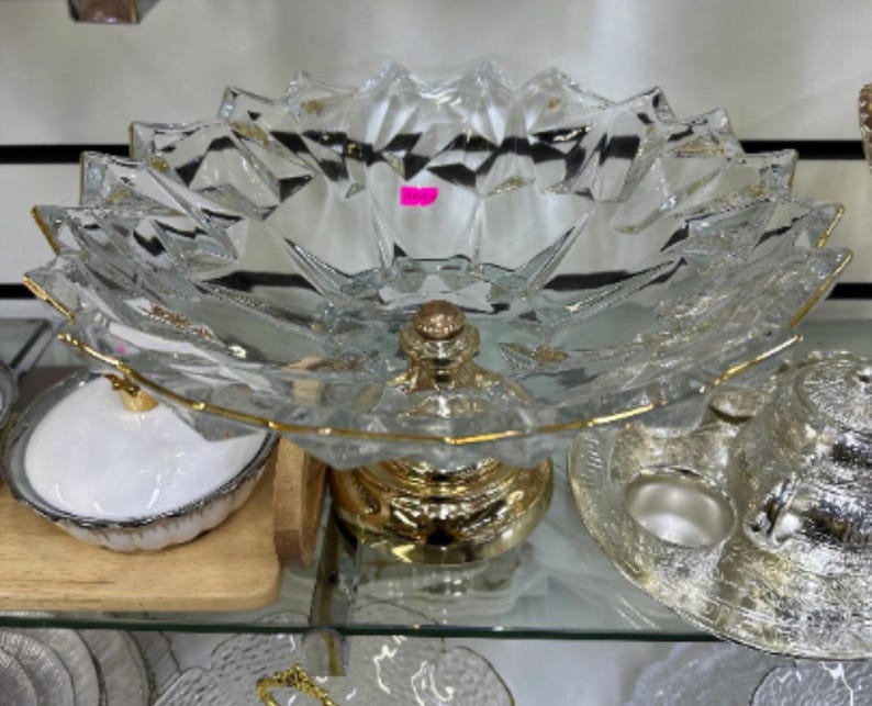 Gold Crystal Round Glass Fruit Bowl Snack Serving Tray Finger Food ...