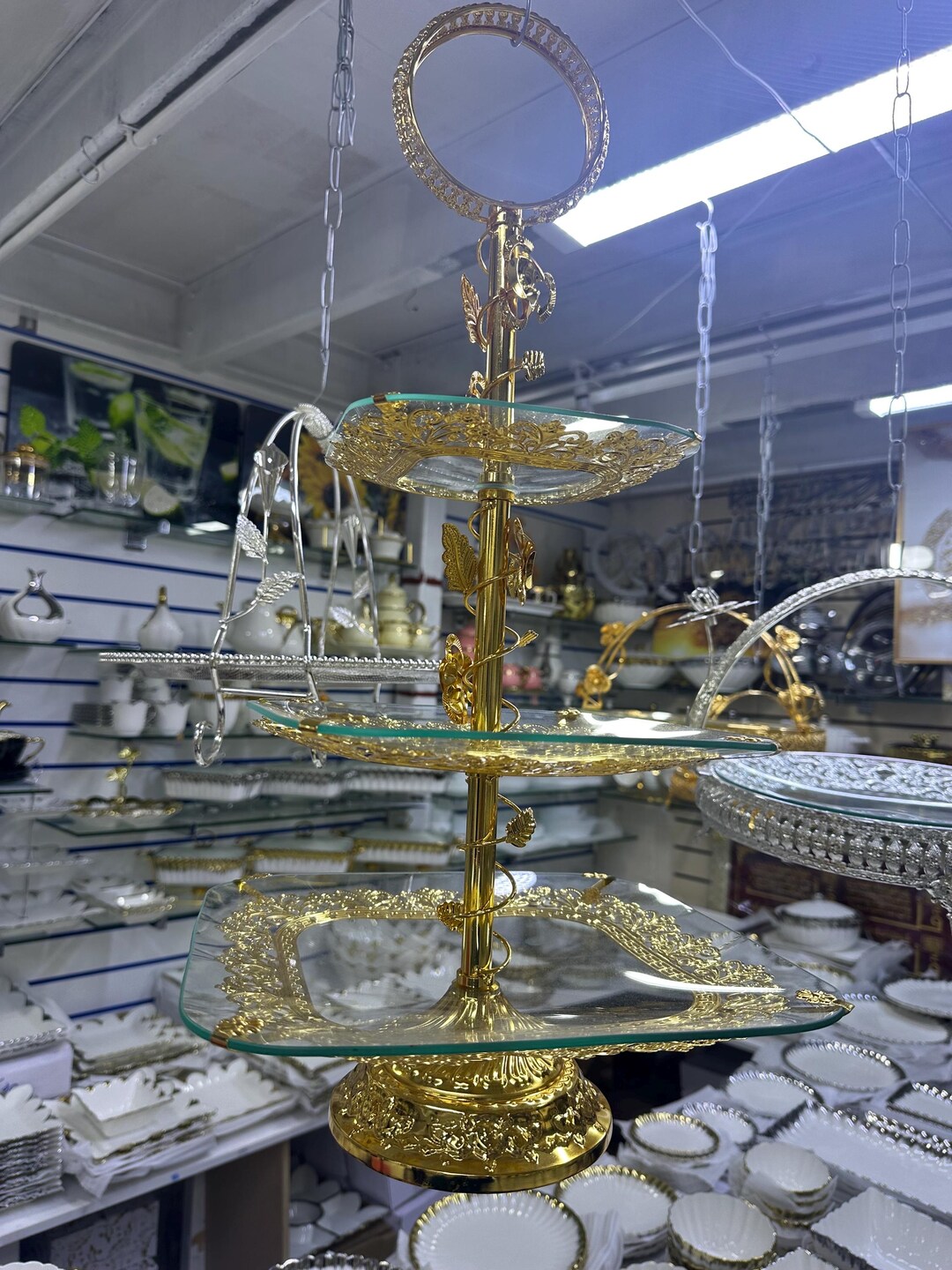 Gold Glass Vintage Style Mughal 3 Tier Afternoon Tea Stand Food Cake ...