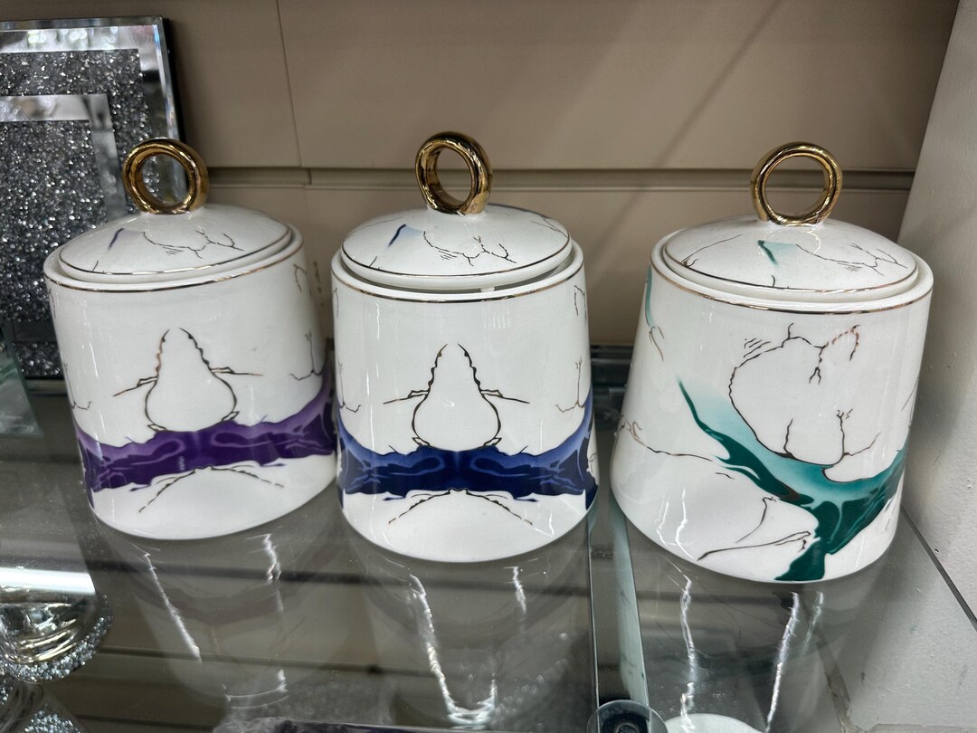 Multi White Ceramic Porcelain Tea Coffee Sugar Jar Air Tight Lid ...