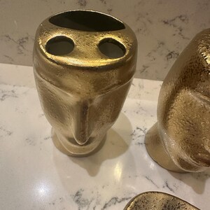 Gold Face Statue Art 4 Piece Bathroom Set Soap Dispenser Dish ...