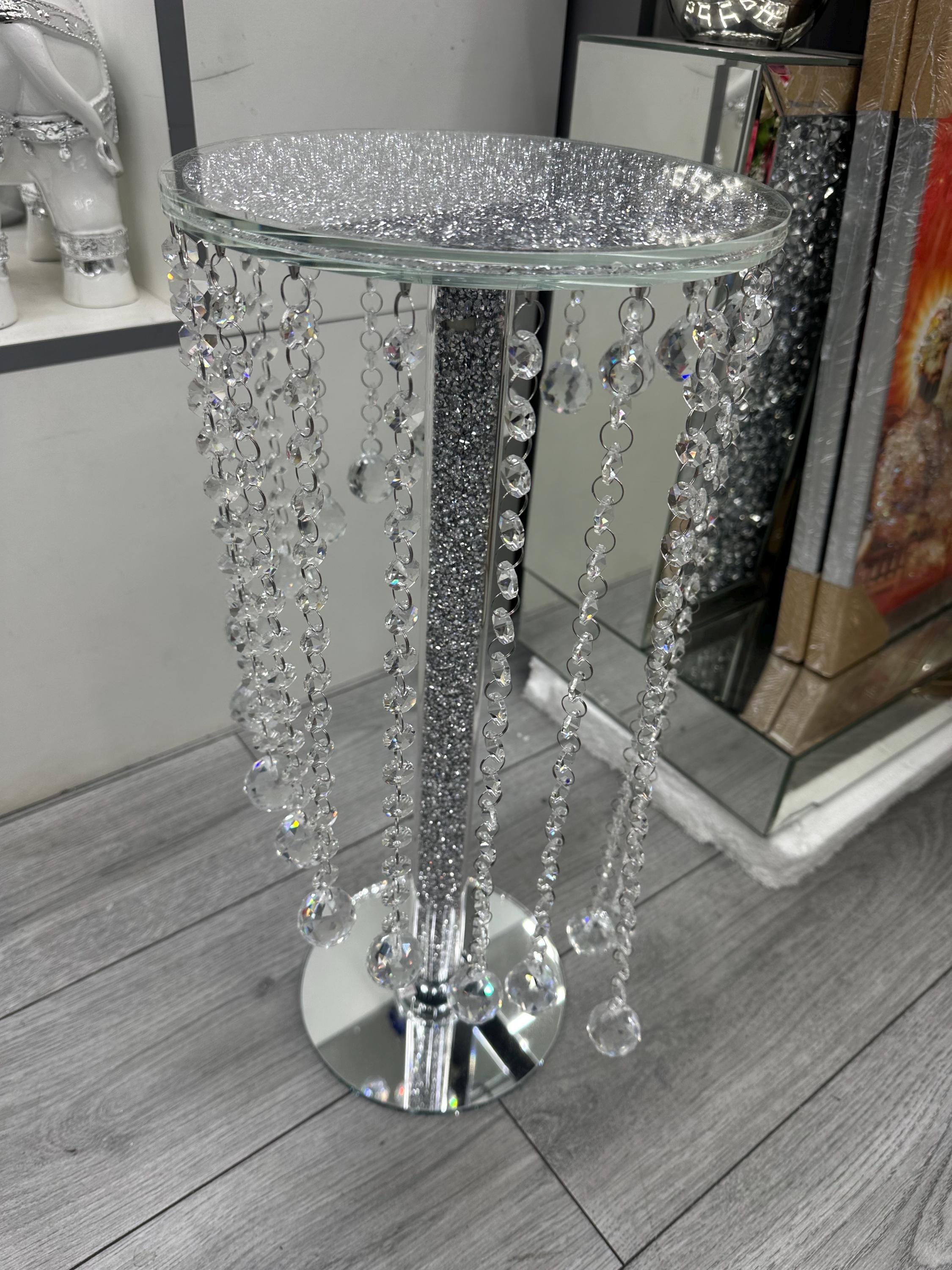 Silver Crushed Diamond Diamante Side End Table Lamp Mirror Crystal ...