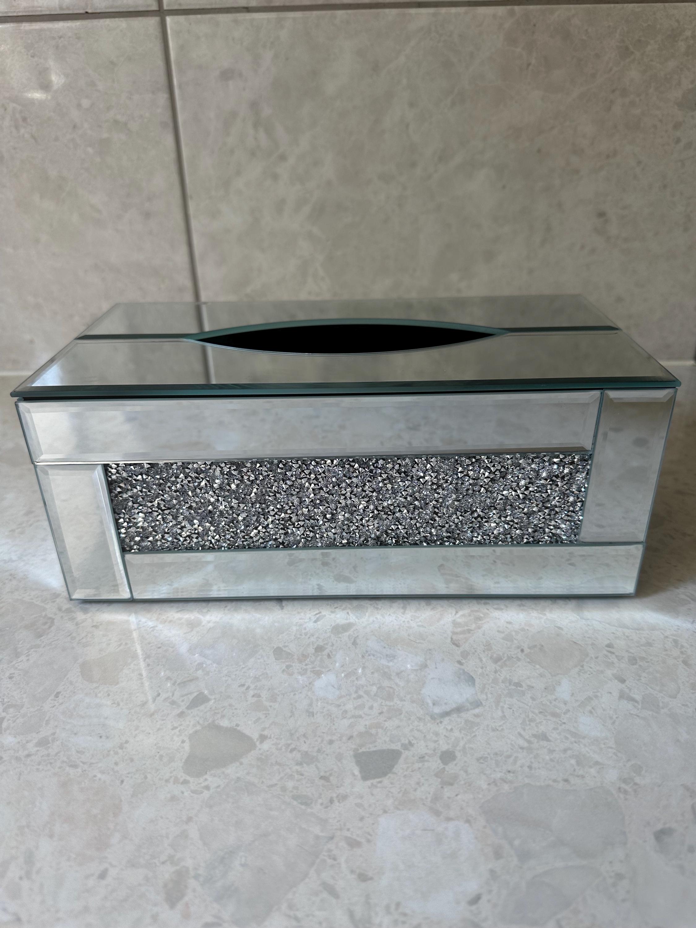 Silver Crushed Diamond Diamante Crystal Filled Tissue Box Holder ...