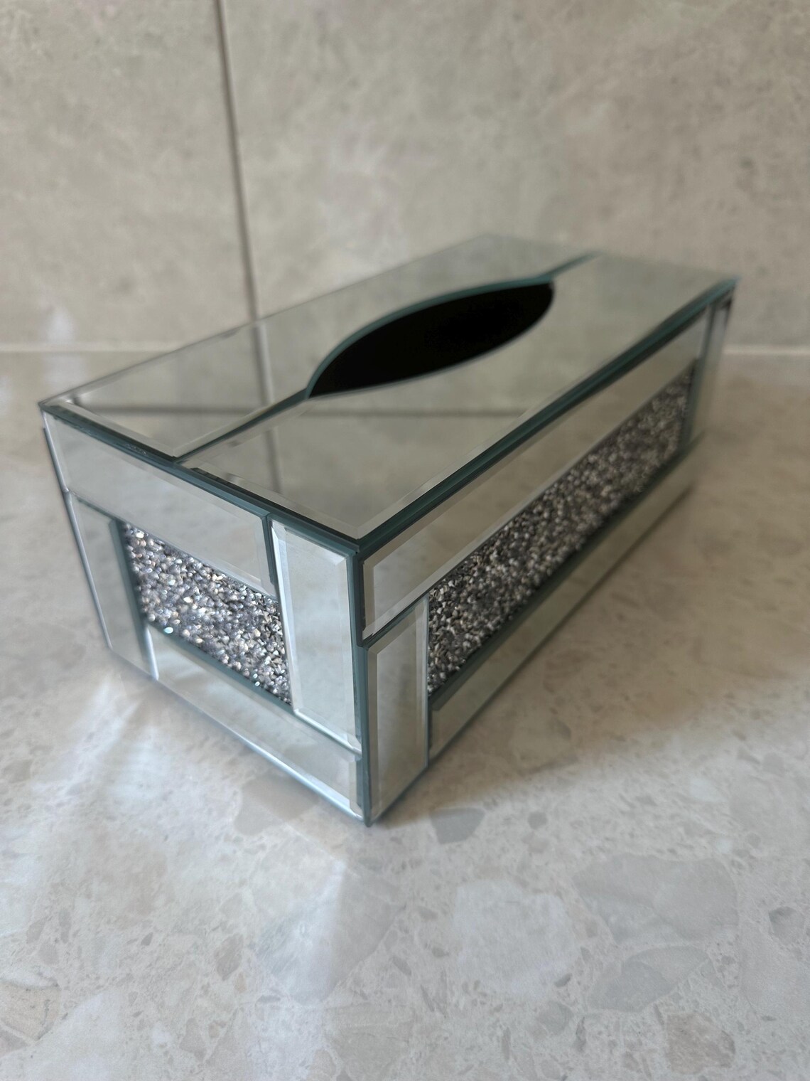 Silver Crushed Diamond Diamante Crystal Filled Tissue Box Holder ...