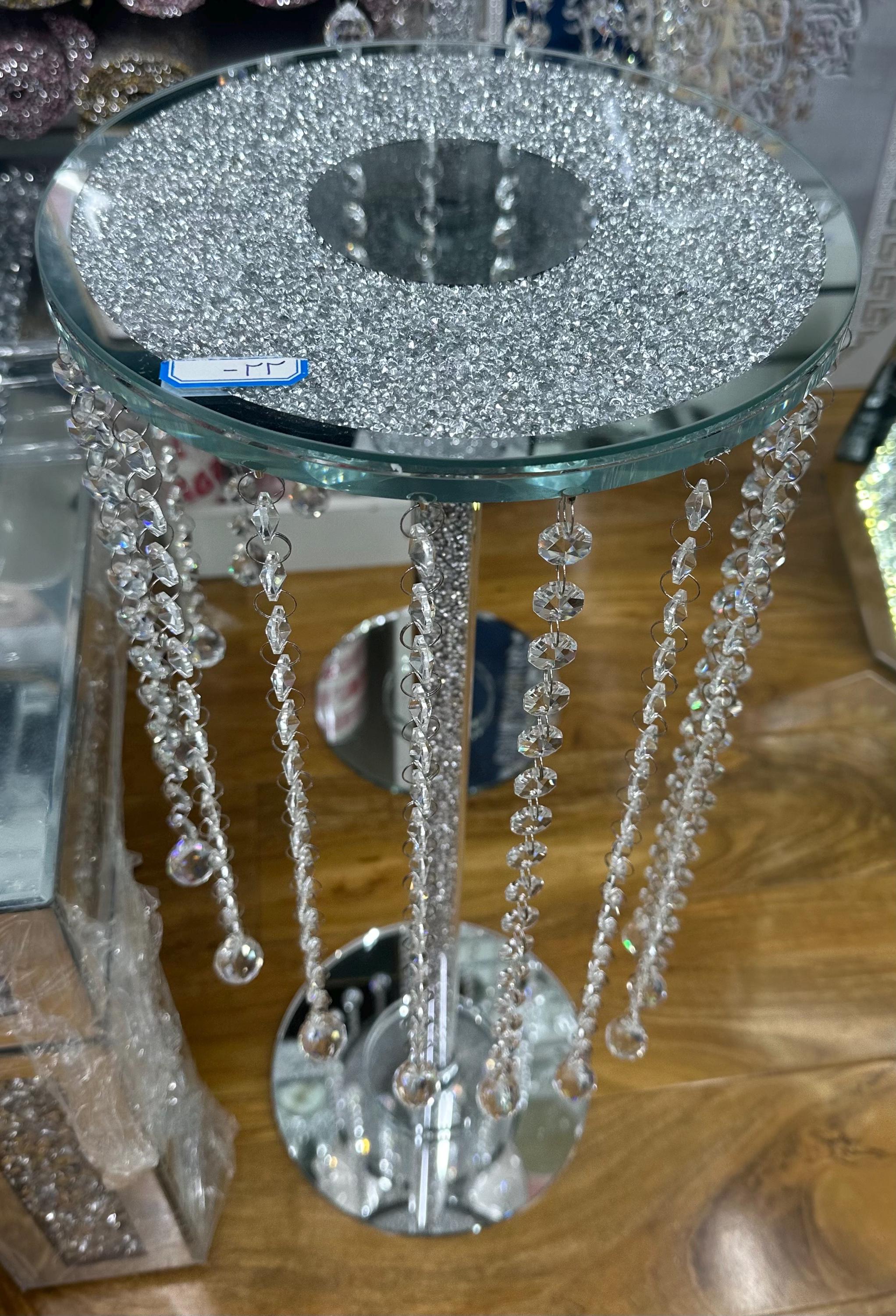 Silver Crushed Diamond Diamante Side End Table Lamp Mirror Crystal ...