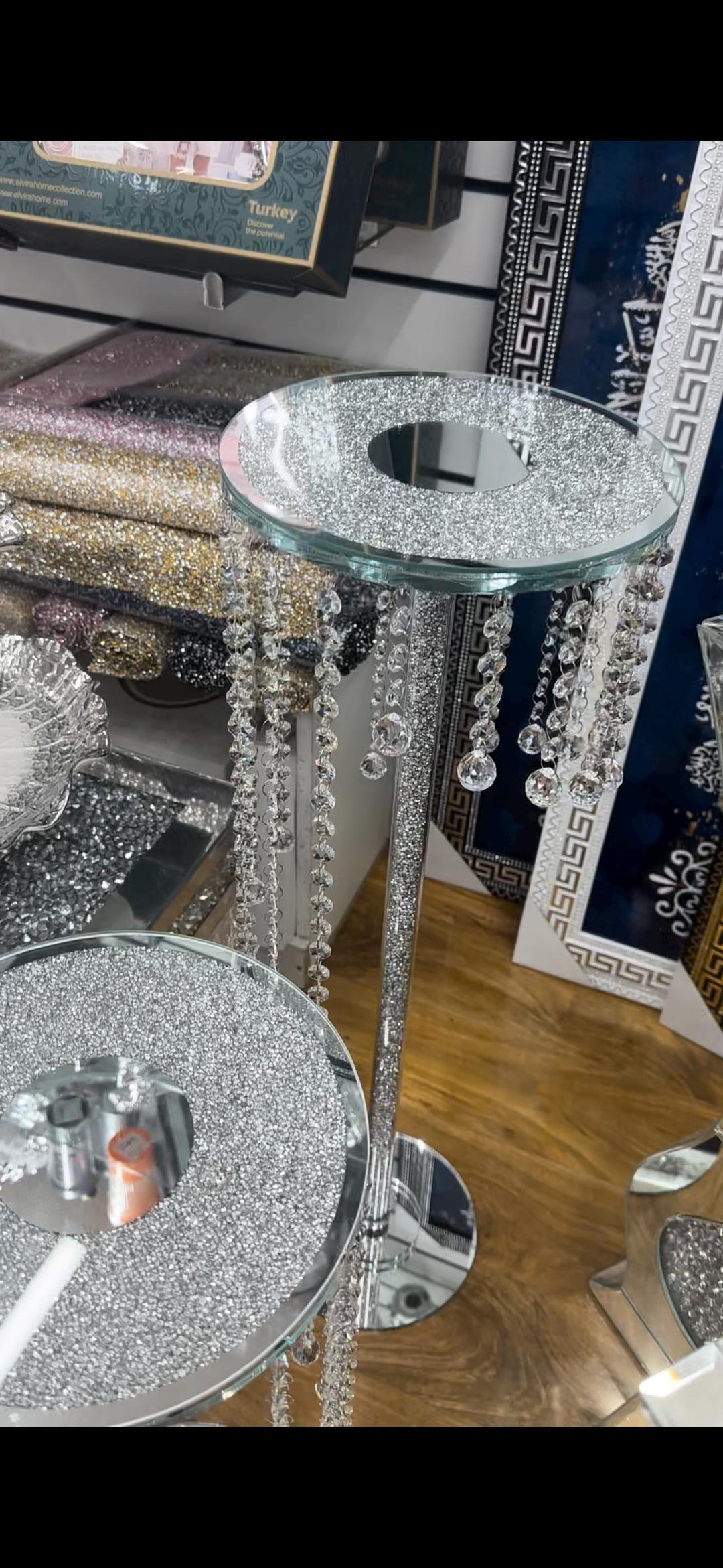 Silver Crushed Diamond Diamante Side End Table Lamp Mirror Crystal ...