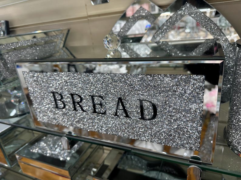 Silver Crushed Diamond Diamante Crystal Filled Bread Bin Basket Box ...
