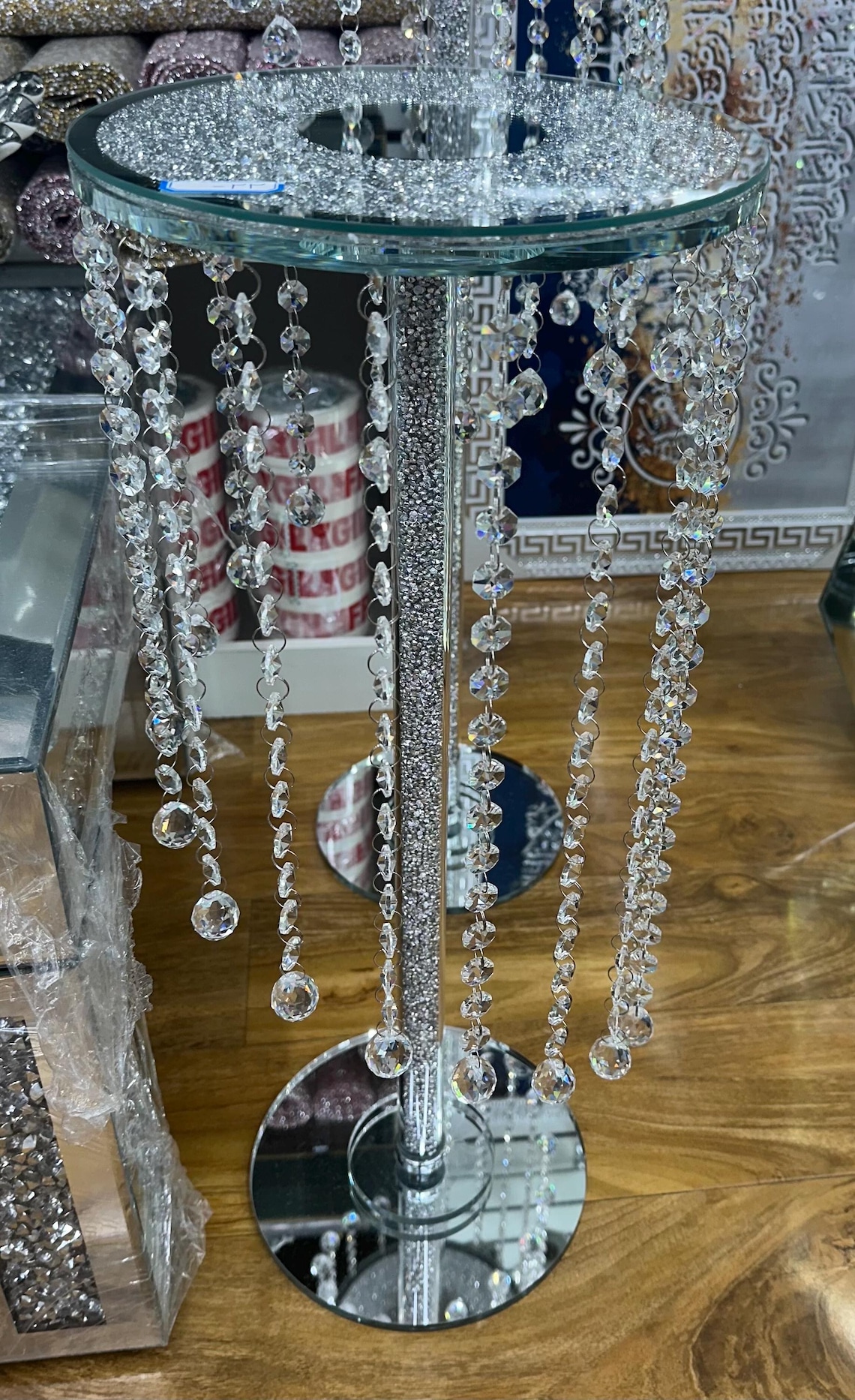 Silver Crushed Diamond Diamante Side End Table Lamp Mirror Crystal ...
