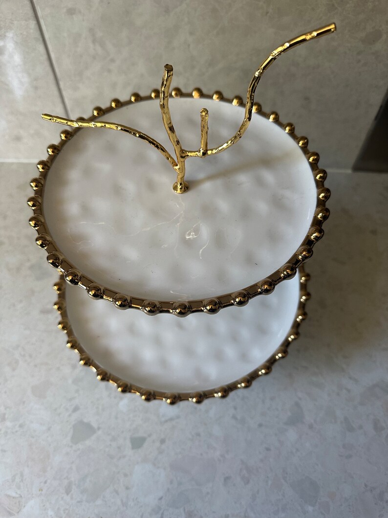 Gold White Ceramic Cake Stand Food Platter Display Snack Tray ...