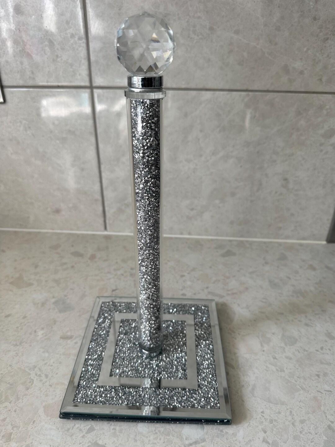 Silver Crushed Diamond Diamante Crystal Filled Tissue Roll Holder ...