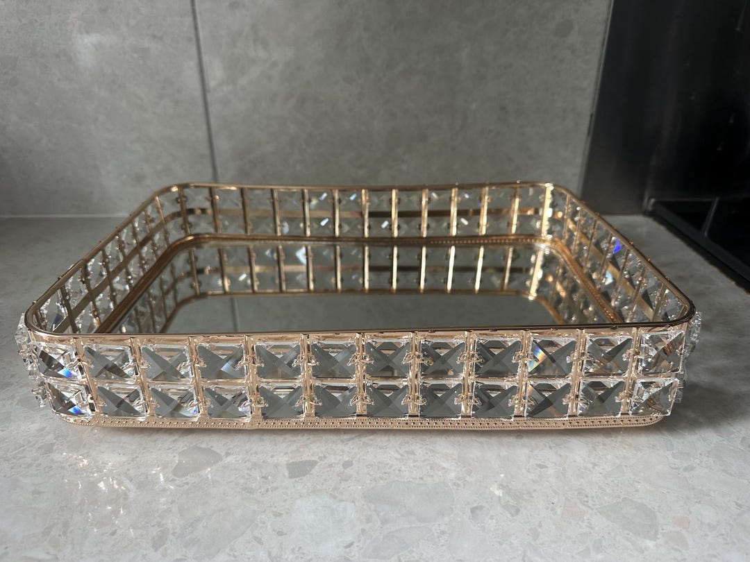 Small Size Rectangle Mirror Tray Ornament Centerpiece Gold Glass ...